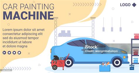 자동차 페인팅 기계 포스트 템플릿 평면 일러스트레이션 소셜 미디어 또는 웹 인터넷 광고에 적합한 사각형 배경의 편집 가능 광고에 대한 스톡 벡터 아트 및 기타 이미지