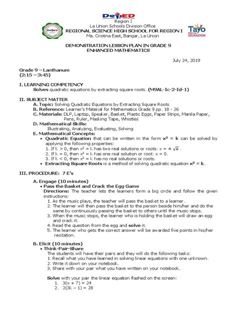Demo Lesson Extracting Square Roots 2 Pdf Quadratic Equation