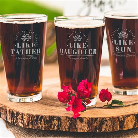 Personalized T For Dad Etched Beer Glass Like Father Like Son