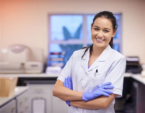 Portrait Science And Woman With Arms Crossed Research And Expert With