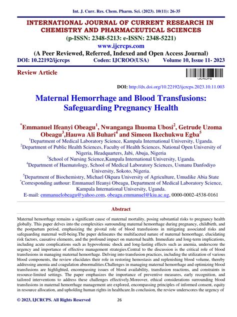 Pdf Maternal Hemorrhage And Blood Transfusions Safeguarding