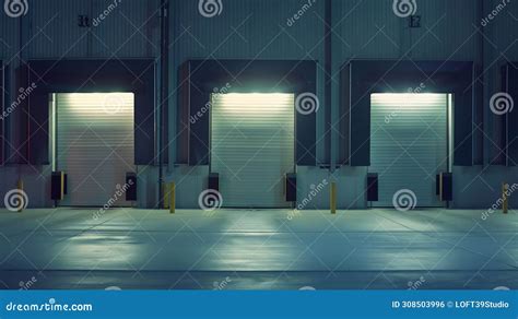 generative ai row of loading docks with shutter doors at a warehouse