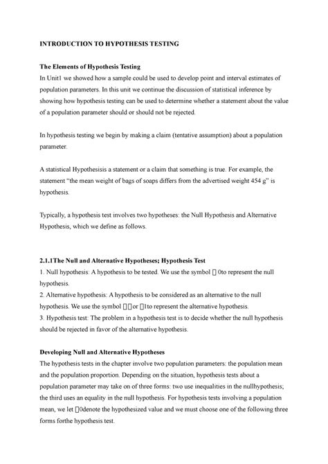 Introduction TO Hypothesis Testing INTRODUCTION TO HYPOTHESIS TESTING The Elements Of