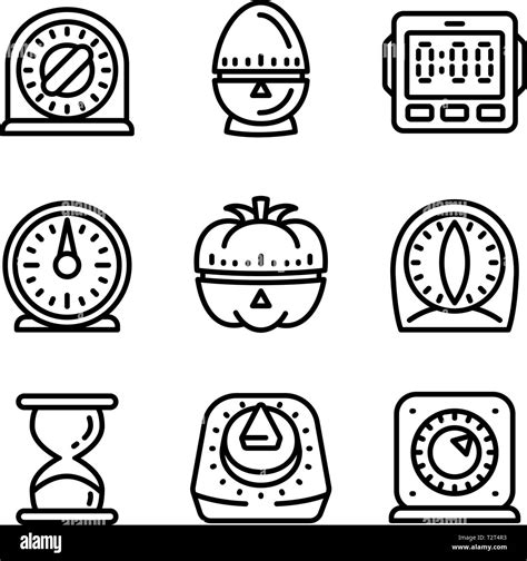 Kitchen Timer Icon Set Outline Set Of Kitchen Timer Vector Icons For