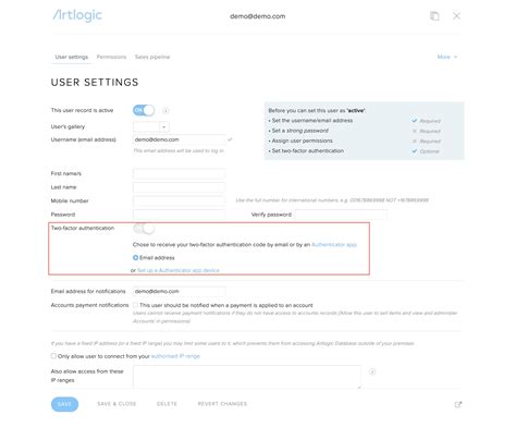 database two factor authentication 2fa artlogic support