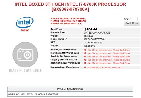 Intel 8th Gen Coffee Lake Prices Leaked Flagship Core I7 8700k For 380