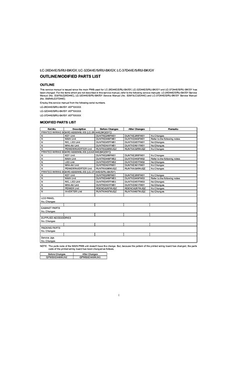 SHARP LC-26D44E LC-32D44E S RU-BK GY SUPPLEMENT Service Manual download ...