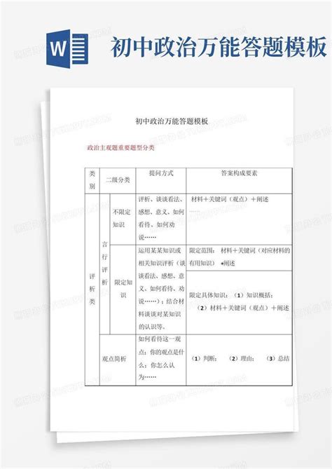 初中政治万能答题word模板下载编号lardxnne熊猫办公
