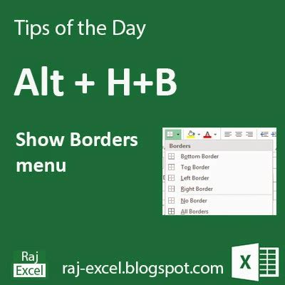 Raj Excel Tips Of The Day Microsoft Excel Short Cut Keys Alt H B