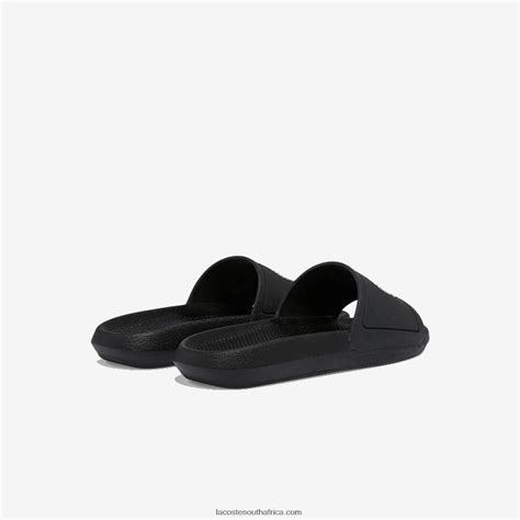 Women Lacoste Black And White 312 Croco Water Repellent Synthetic Slides