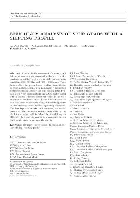 Pdf Efficiency Analysis Of Spur Gears With A Shifting Profile