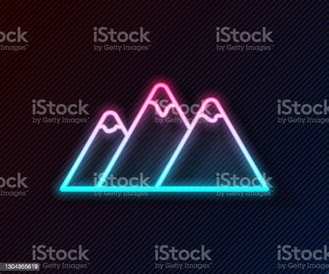 發光霓虹燈線山圖示孤立在黑色背景勝利或成功概念的象徵向量向量圖形及更多冒險圖片 冒險 冬天 冰 Istock