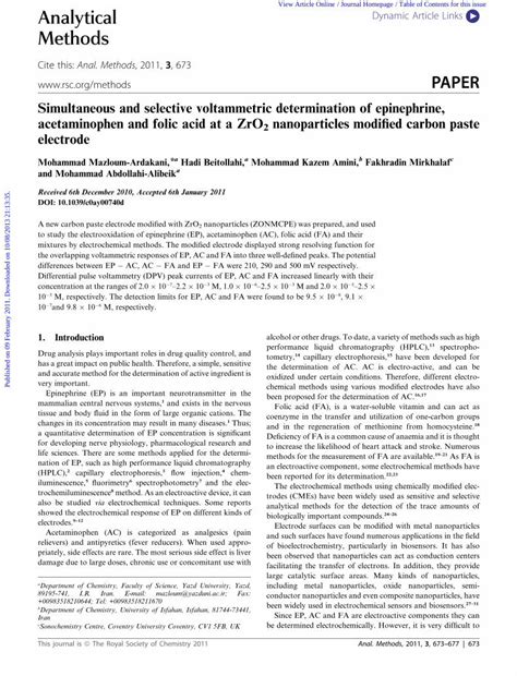 Pdf Simultaneous And Selective Voltammetric Determination Of Epinephrine Acetaminophen And