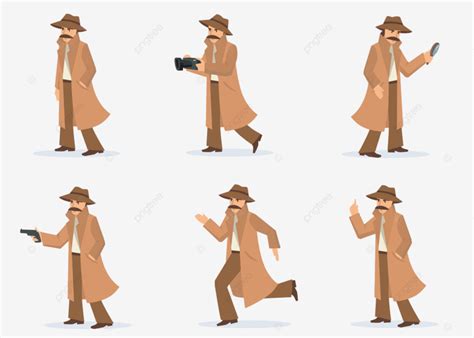 사립 탐정 세트 캐릭터 탐정 자세 은밀한 포즈 Png 일러스트 및 벡터 에 대한 무료 다운로드 Pngtree