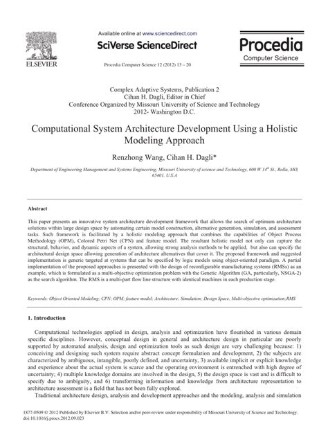 Pdf Search Based System Architecture Development Using A Holistic