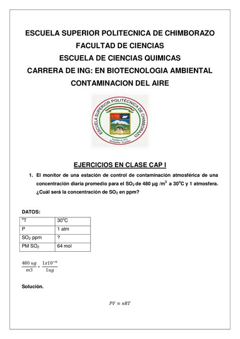 Se Trata De Ejercicios Sobre Contaminación Y Tratamiento Del Aire