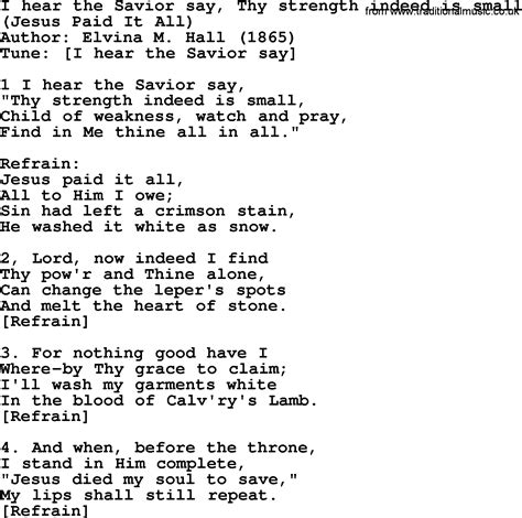 Most Popular Church Hymns And Songs I Hear The Savior Sayjesus Paid