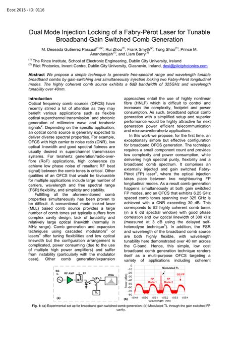 Pdf Dual Mode Injection Locking Of A Fabry Pérot Laser For Tunable