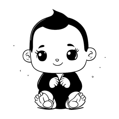 Menino Bonitinho Sentado E Sorrindo Ilustração Vetorial Desenhada à Mão