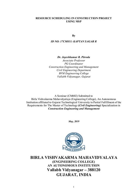 Resource Scheduling In Construction Project Using Microsoft Project Pdf