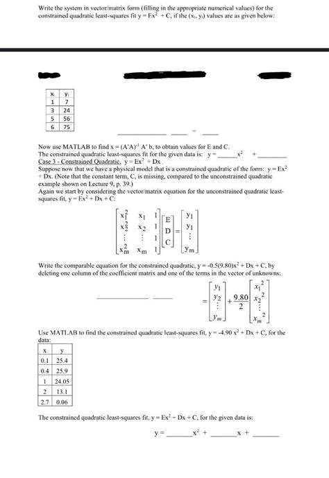 Solved Write The System In Vector Matrix Form Filling In