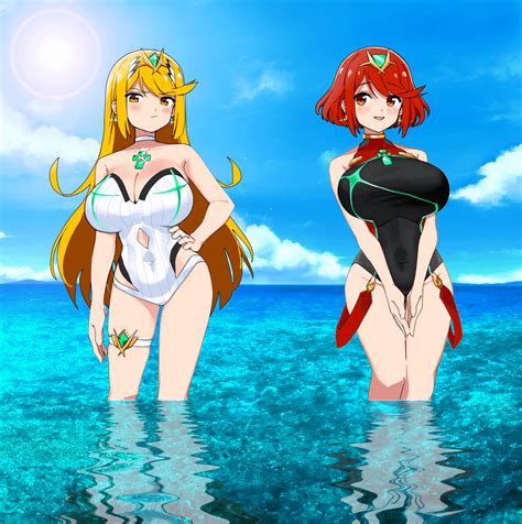 Mythra And Pyra In The Water Fried Bocky Rtempleofmythra