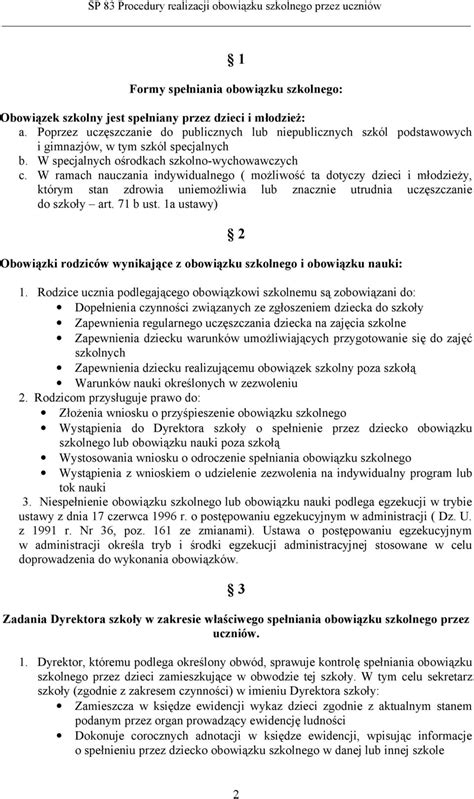 Procedury realizacji obowiązku szkolnego przez uczniów Szkoły Podstawowej Nr w Gdańsku PDF