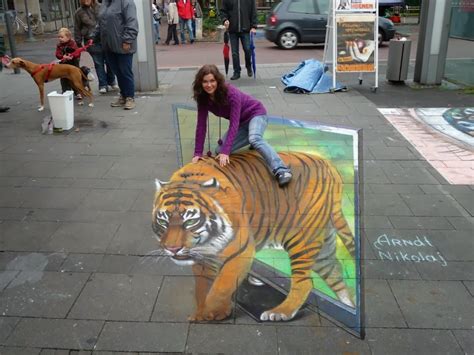 Street Illusions Cute Girl On Lion 3d Street Optical Illusion Wall Paper