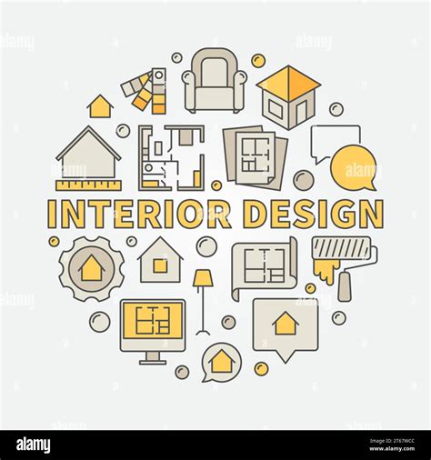 Interior Design Colorful Illustration Vector Circular Architecture
