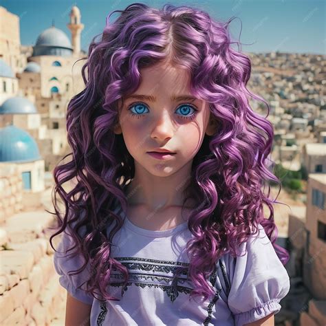 Premium Photo A Girl With Purple Hair And Blue Eyes In Palestine