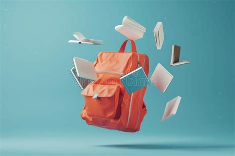 Sac à Dos Orange Entouré De Livres Flottants Sur Fond De Lacet Scène
