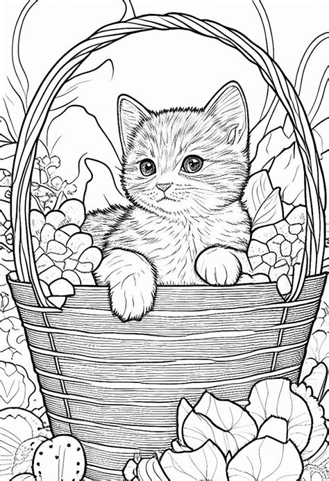 A Cat Sitting In A Basket With Flowers On The Ground And An Adult