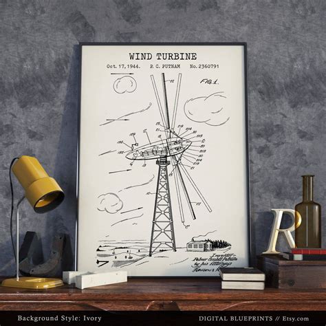 Wind Turbine Patent Print Wind Turbine Poster Print Etsy