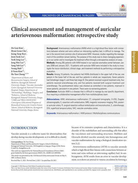 Pdf Clinical Assessment And Management Of Auricular Arteriovenous Malformation Retrospective