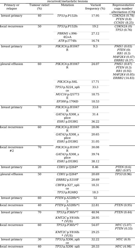 Mutations And Copy Number Variations Of Primary Breast Cancers And