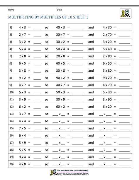 Multiplying Whole Numbers By Powers Of 10 Worksheets