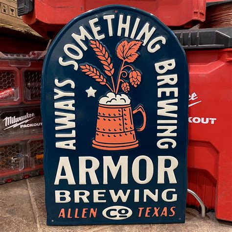 Armor Brewing Co Logo Tin Tacker Metal Beer Sign Tin Tackers