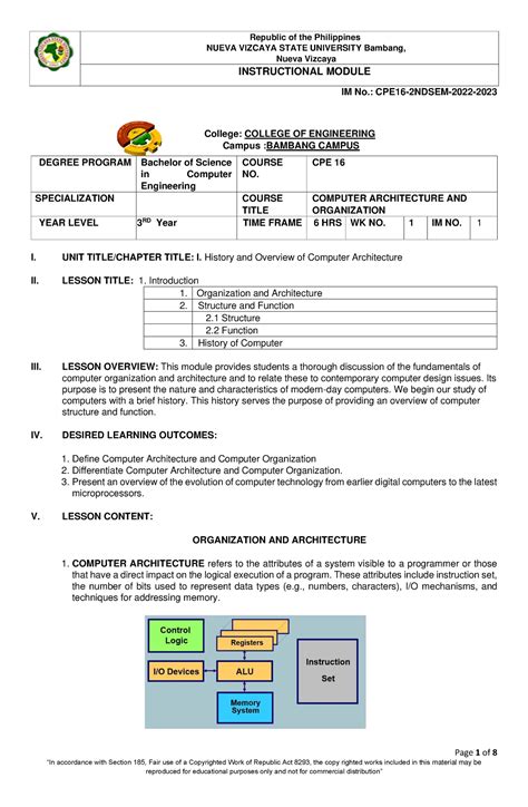 Im 1 Cao History And Overview Of Computer Architecture Im No Cpe16 2ndsem 2022 Page 1 Of