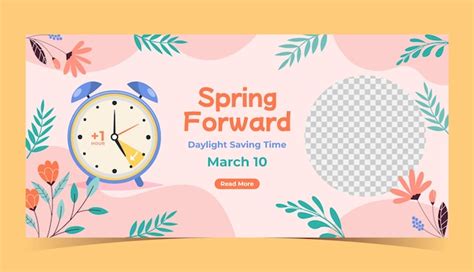 Free Vector Flat Spring Time Forward Horizontal Banner Template
