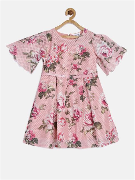 Buy Peppermint Girls Pink Printed Fit And Flare Dress Dresses For