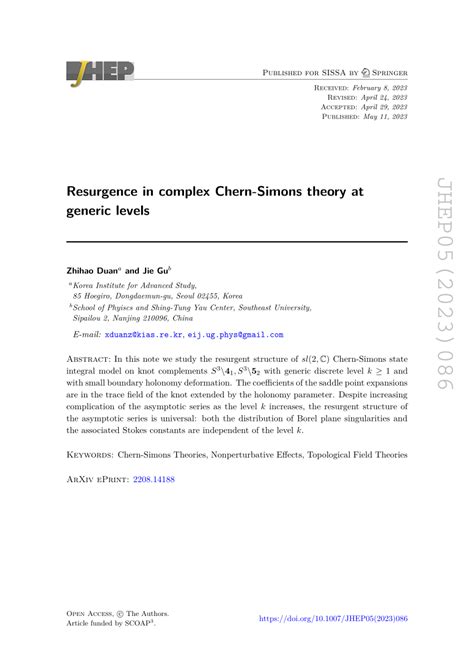 Pdf Resurgence In Complex Chern Simons Theory At Generic Levels