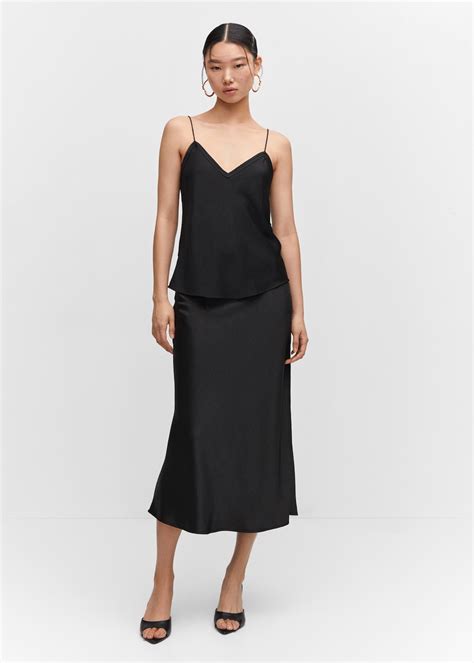 Satin Lace Top Women Mango Outlet Usa