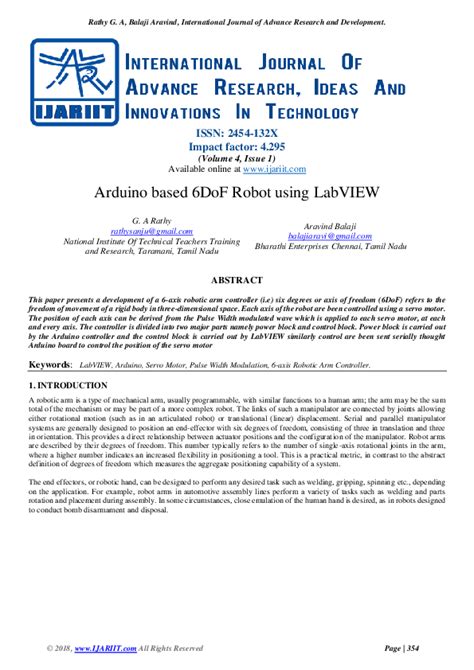 Pdf Arduino Based 6dof Robot Using Labview