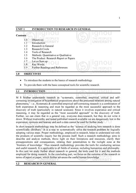 Unit LECTURE NOTES FOR UNIT OF GE UL QUALITATIVE RESEARCH METHODS COURSE OF UNIT