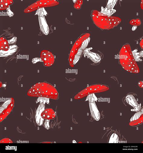 Fly Agaric Amanita Non Edible Poisonous Mushroom Bright Cute Seamless