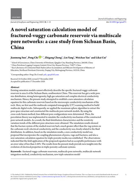 Pdf A Novel Saturation Calculation Model Of Fractured Vuggy Carbonate Reservoir Via Multiscale