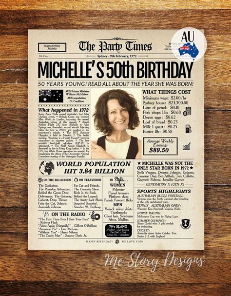 50th Birthday Newspaper Australia 1973 Birthday T Au Back Etsy