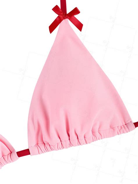 Seamolly Bowknot Decor Halter Tied Triangle Tie Side Bikini Set
