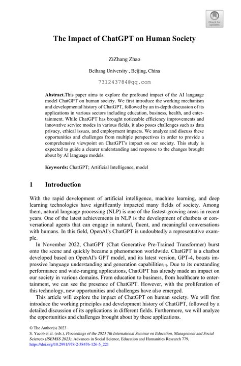 PDF The Impact Of ChatGPT On Human Society