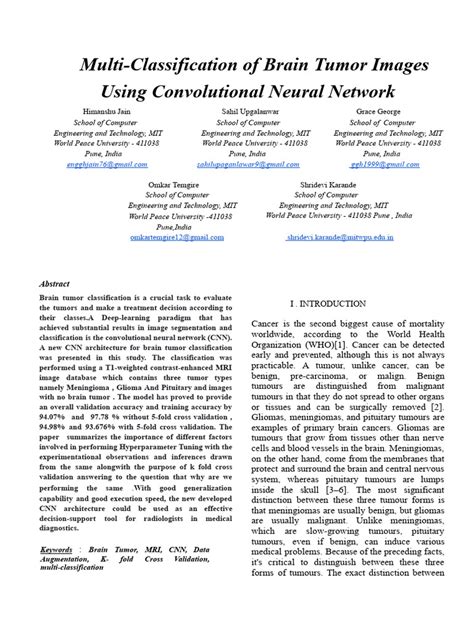 multi classification of brain tumor images using convolutional neural network ieee pdf